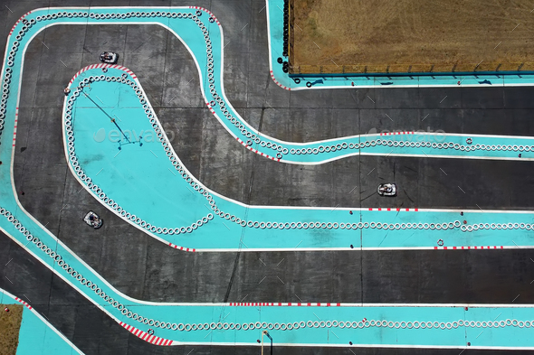 Aerial drone view of carting race track. Karting racetrack view above ...