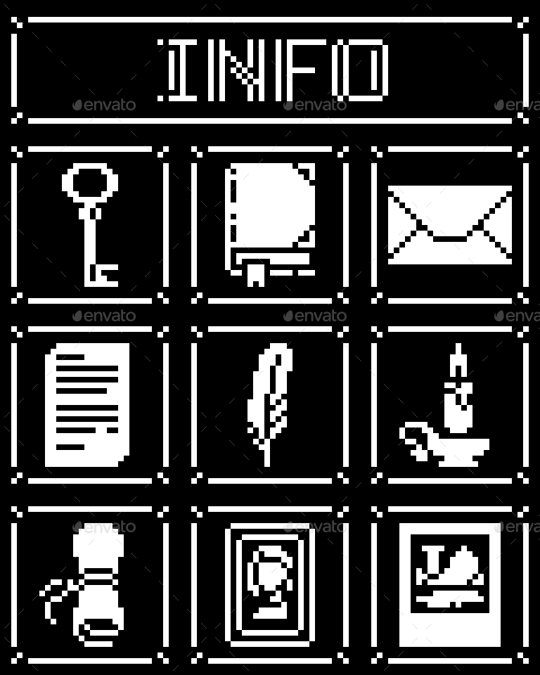 Monochrome Black And White Pixel Art Icons Set, Game Assets | GraphicRiver