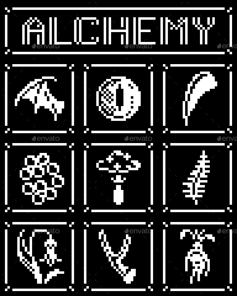 Monochrome Black And White Pixel Art Icons Set, Game Assets | GraphicRiver
