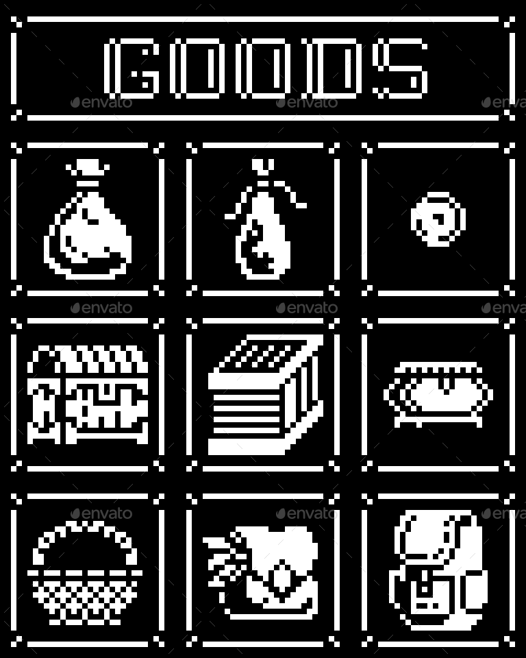 Monochrome Black And White Pixel Art Icons Set, Game Assets | GraphicRiver