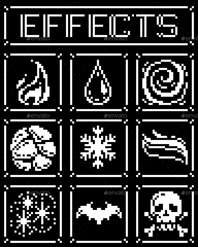 Monochrome Black And White Pixel Art Icons Set, Game Assets | GraphicRiver