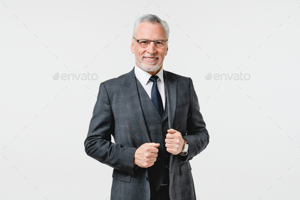 Portrait of caucasian middle-aged elderly mature businessman rich ceo ...