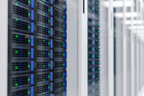 Panels of a data center server room 3d render Stock Photo by MegiasD