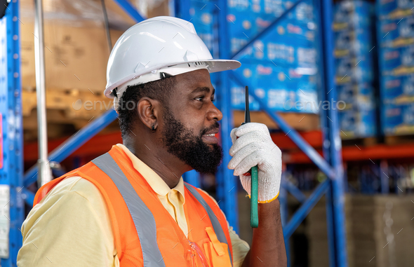 Warehouse engineering using walkie talkie communicate with forklift ...