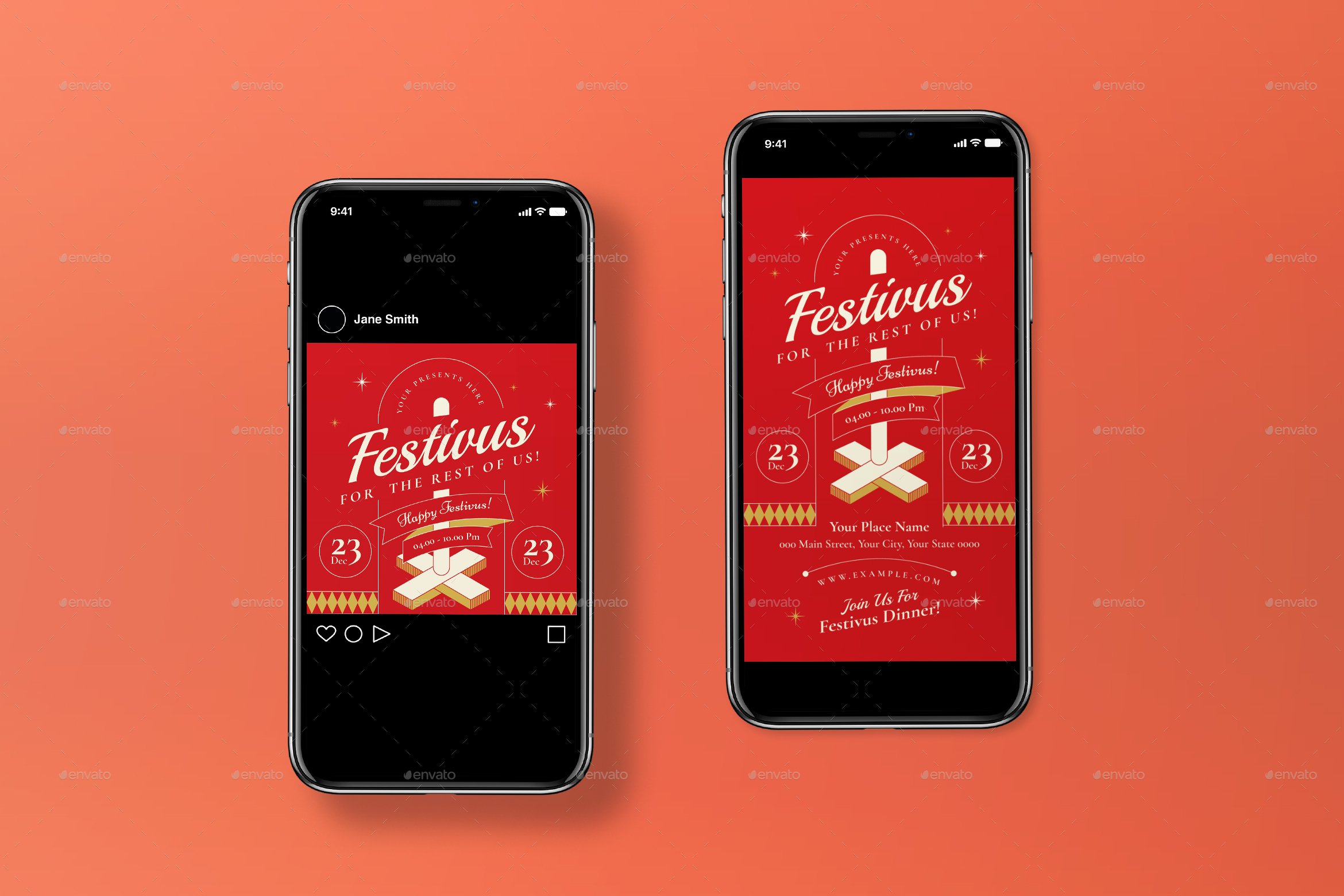 Red Modern Flat Design Festivus Flyer Set, Print Templates | GraphicRiver