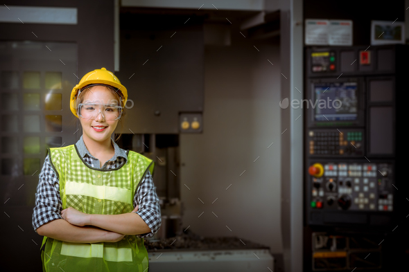Engineer worker wearing safety uniform control operating computer ...