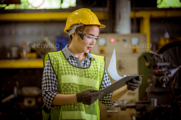 Engineer worker wearing safety uniform control operating computer ...