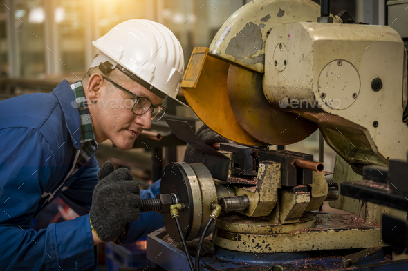 Engineer worker wearing safety uniform control operating computer ...