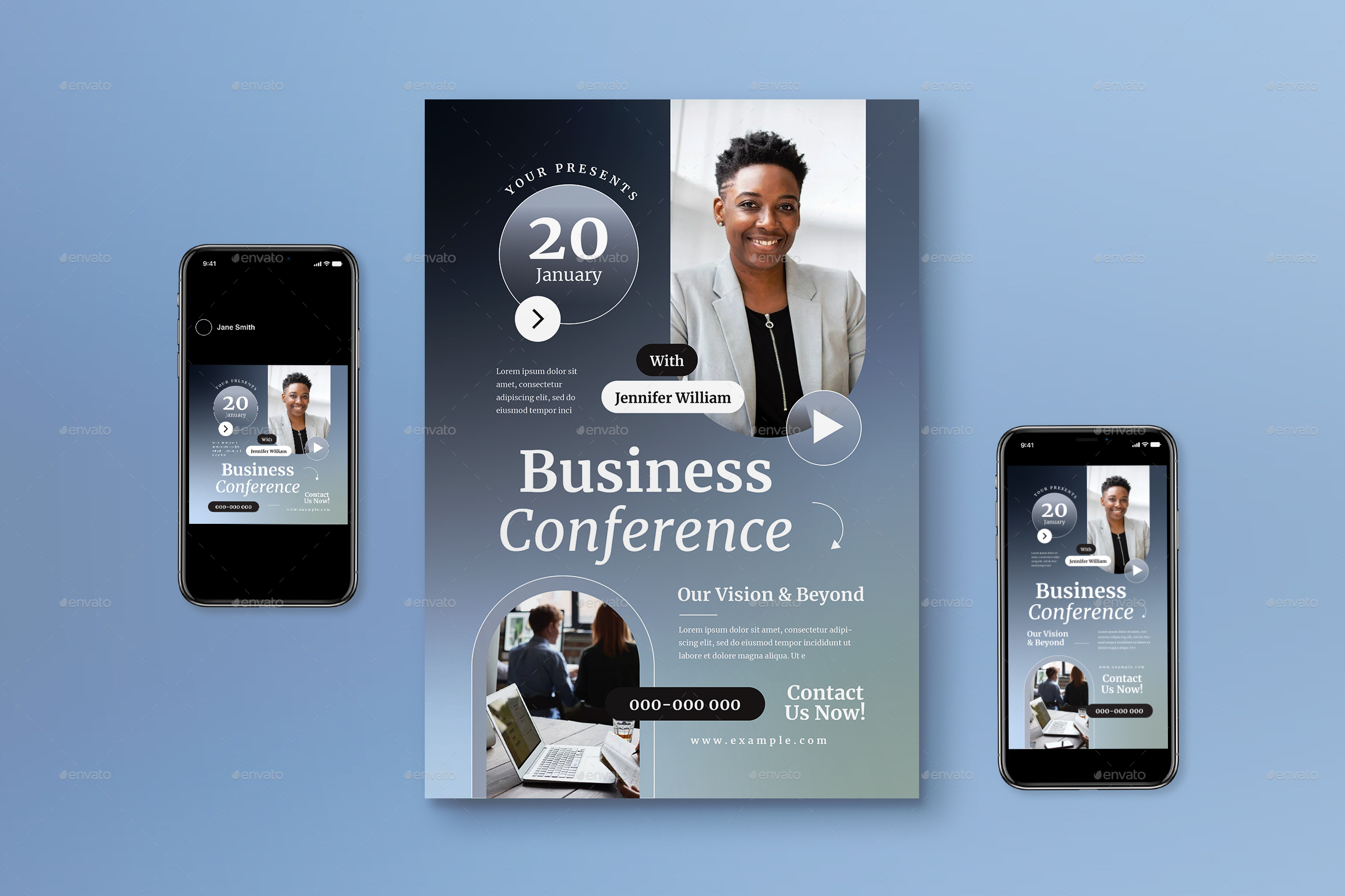 Grey Blue Gradient Modern Business Flyer Set, Print Templates ...