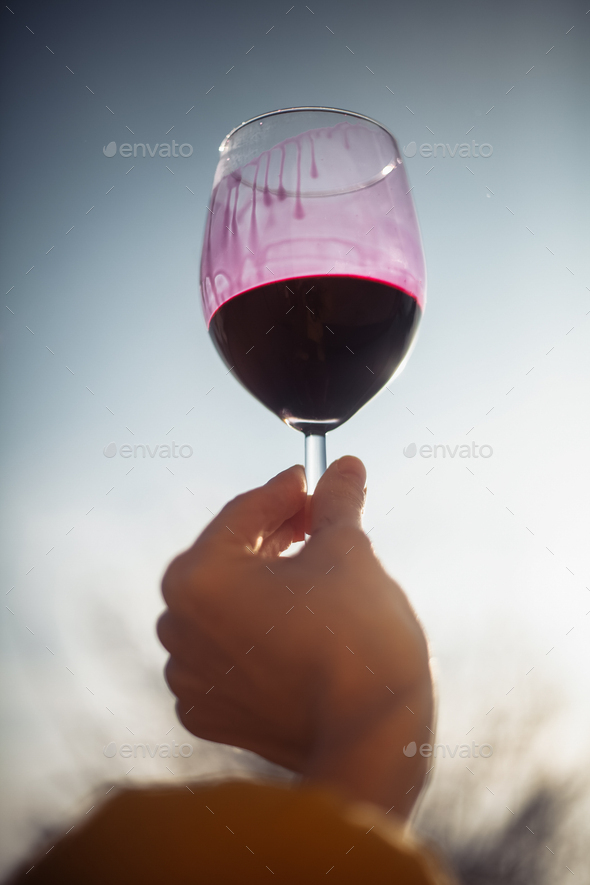 glass of red wine in hand Stock Photo by loskyt7 | PhotoDune