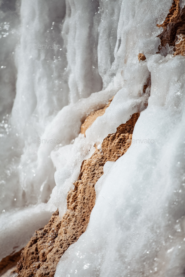 freezing waterfall on the rock Stock Photo by loskyt7 | PhotoDune