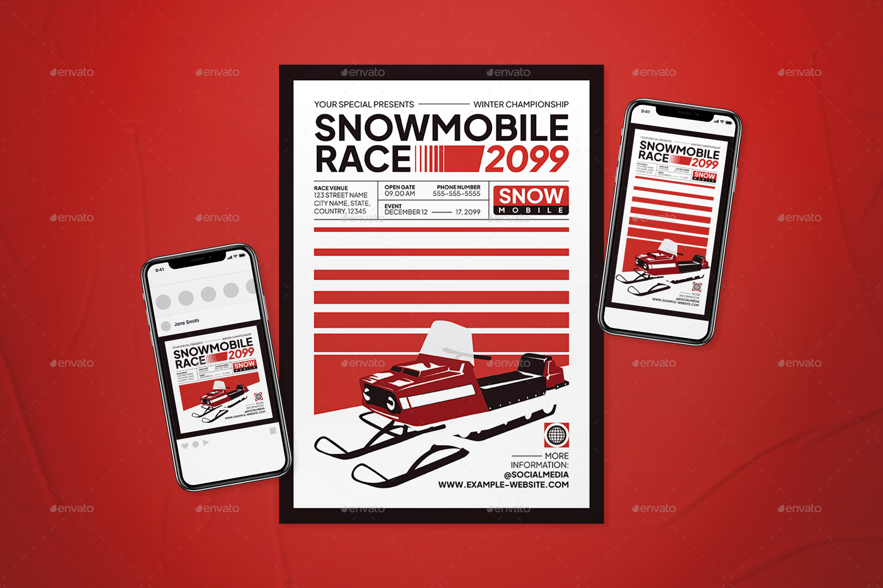 Winter Snowmobile Race Championship Flyer Set, Print Templates ...