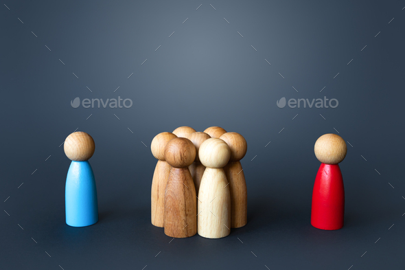 Opposing persons bringing people on their side. Stock Photo by iLixe48