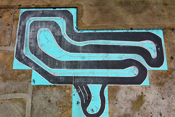 Aerial drone view of carting race track. Karting racetrack view above ...