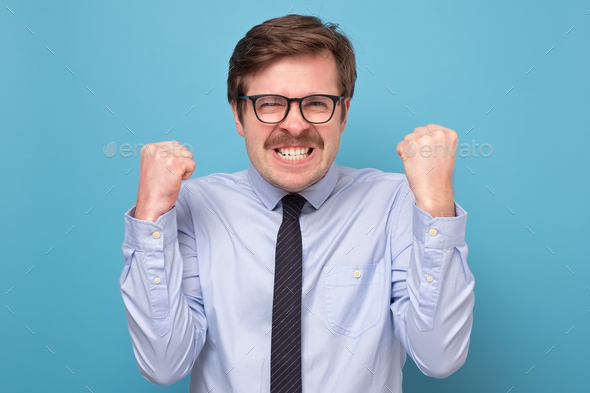 Angry, screaming businessman, boss, executive, worker, employee going ...