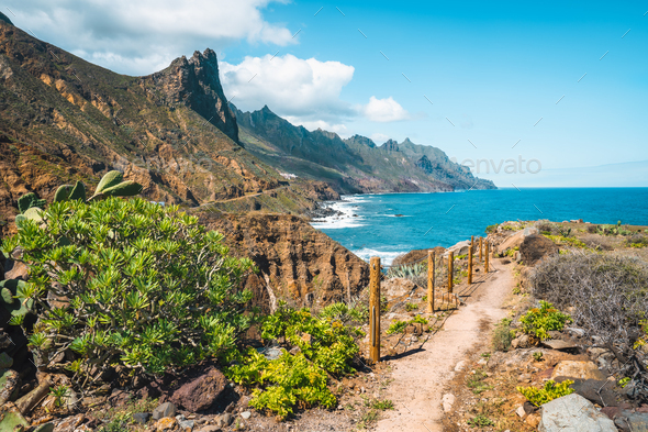 Landscape with picturesque pathway through the rocky landscape and ...