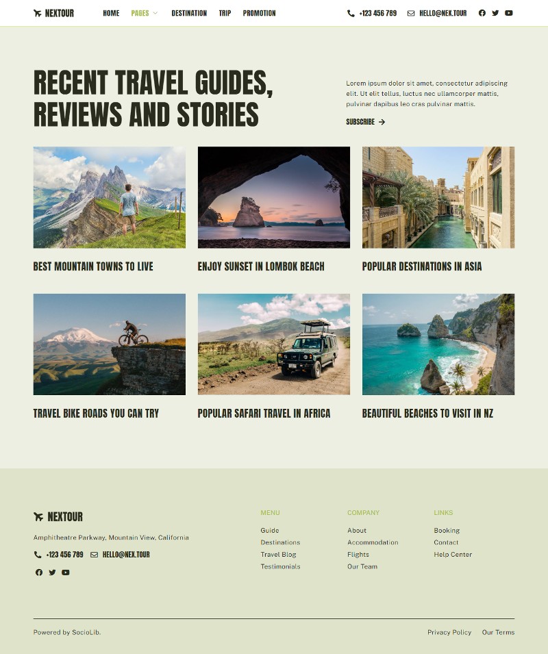 Nextour - Tour Guide & Travel Agency Elementor Template Kit by sociolib