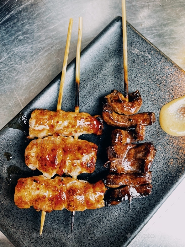 Kushiyaki, Kebab, Shewer (Popular,Traditional food in Japan) Stock ...