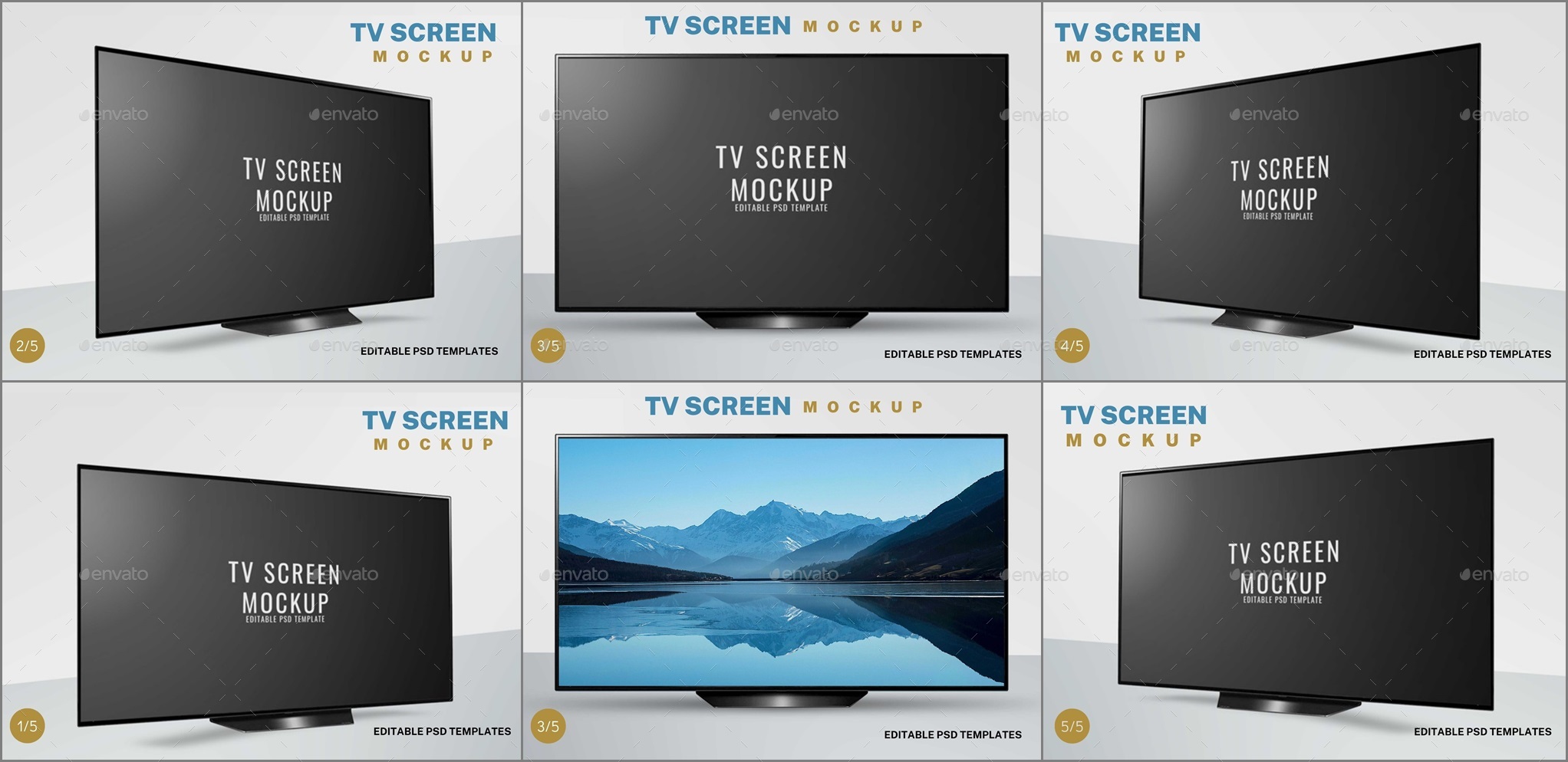 Minimal TV Screen Mockup - 5 Templates PSD, Graphics | GraphicRiver