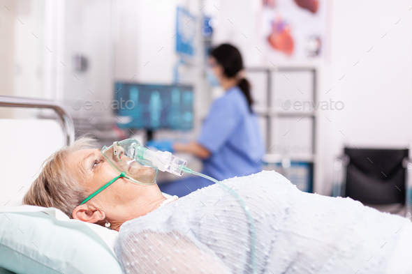 Elderly woman having respiratory disease because of covid19 Stock Photo ...
