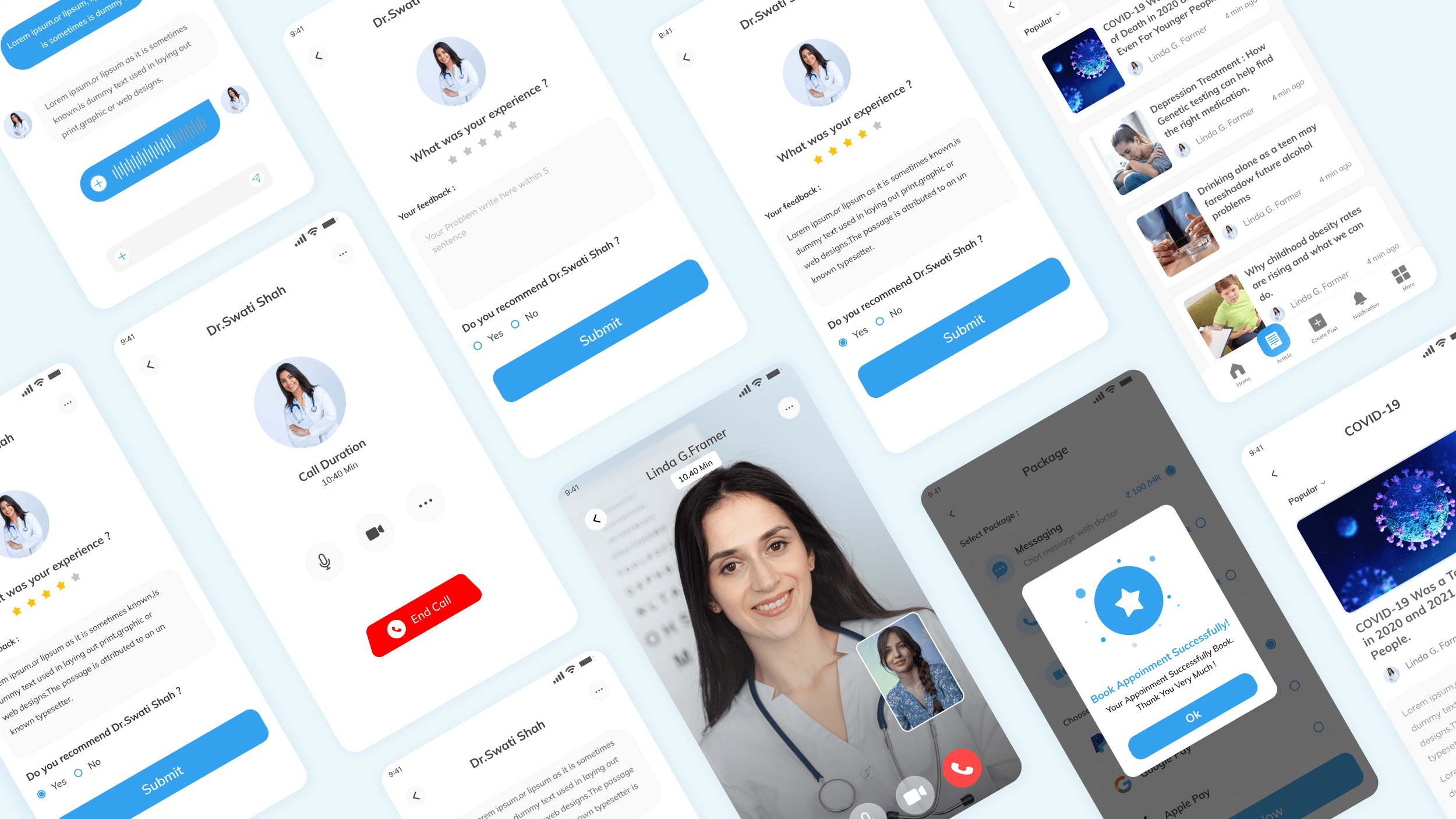 Doctor booking with time slot flutter 3.X app UI template by FreakTemplate