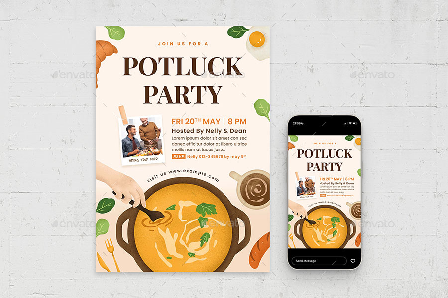 Potluck Party Flyer Template, Print Templates | GraphicRiver