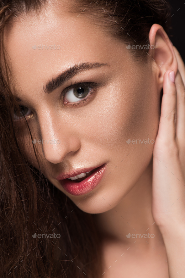 beautiful young woman with perfect clean face Stock Photo by ...