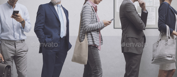 Diverse people waiting in line Stock Photo by stokkete | PhotoDune
