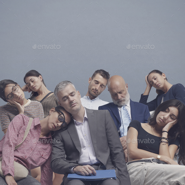 Bored people sitting and falling asleep Stock Photo by stokkete | PhotoDune