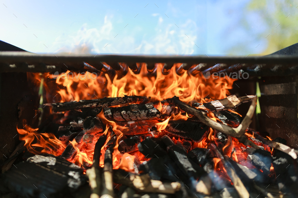 black burned charcoal bbq grid fire natural Stock Photo by photovs