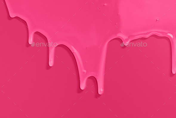 liquid shampoo dripping down on trend color of Viva Magenta. Stock ...