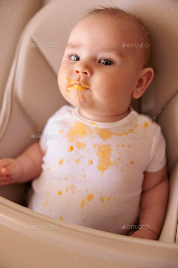 Stained messy baby boy refuses food Stock Photo by vladans | PhotoDune
