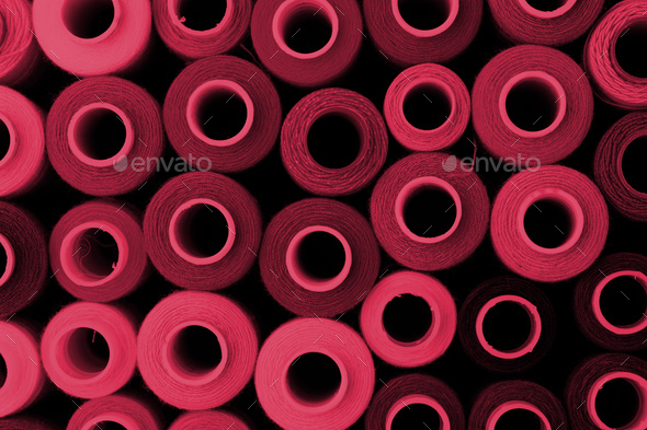 Close up of colored thread coils, thread spools background. Color of ...