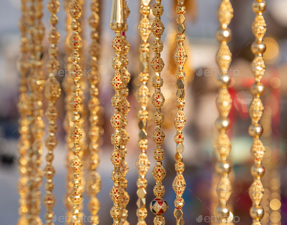 Golden jewelry at traditional Emirati market in UAE Stock Photo by ...