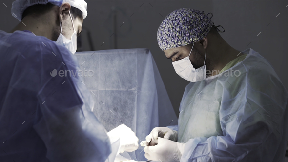 Details of a real surgery in the sterile operating theatre. Action ...