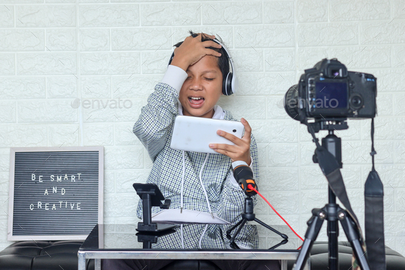 Asian boy young youtuber vlogger gamer influencer Stock Photo by ...