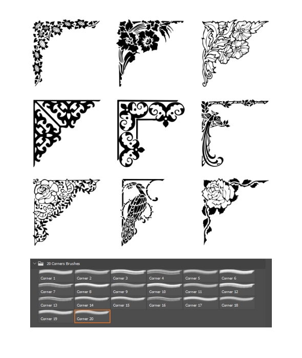 20 Corners Brushes for Photoshop, Add-ons | GraphicRiver