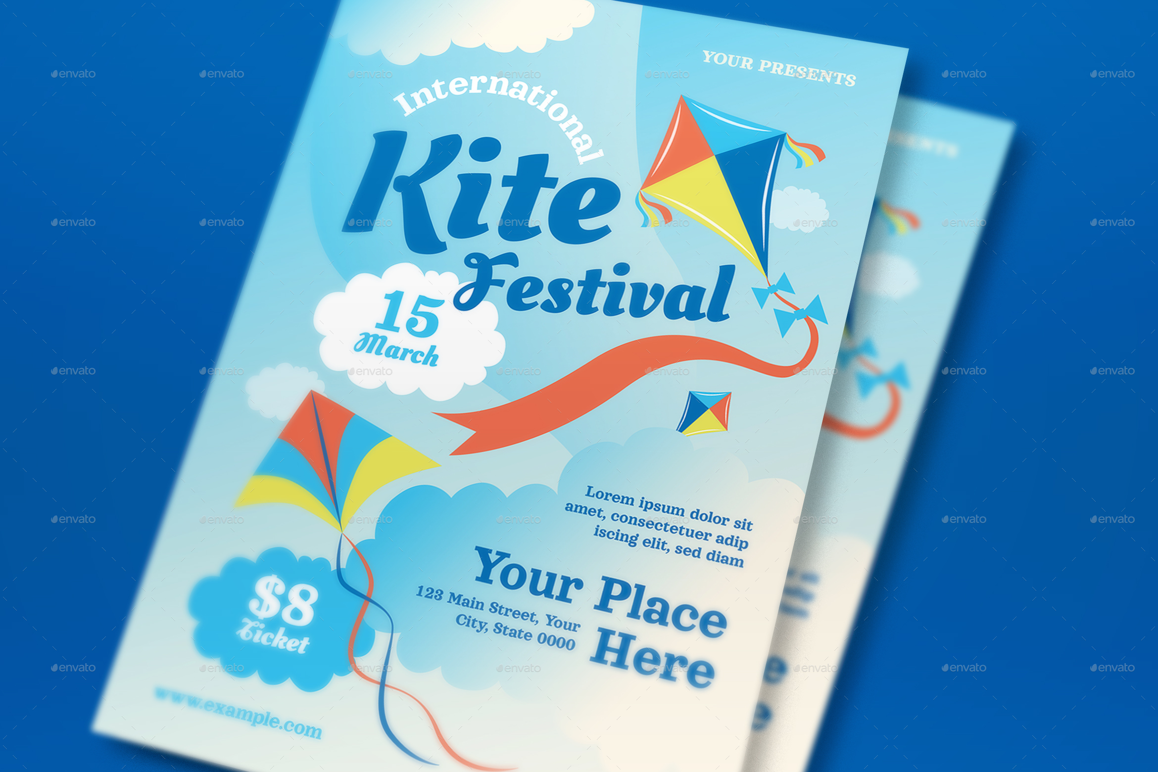 Blue Gradient International Kite Festival Flyer Set by graphicook ...