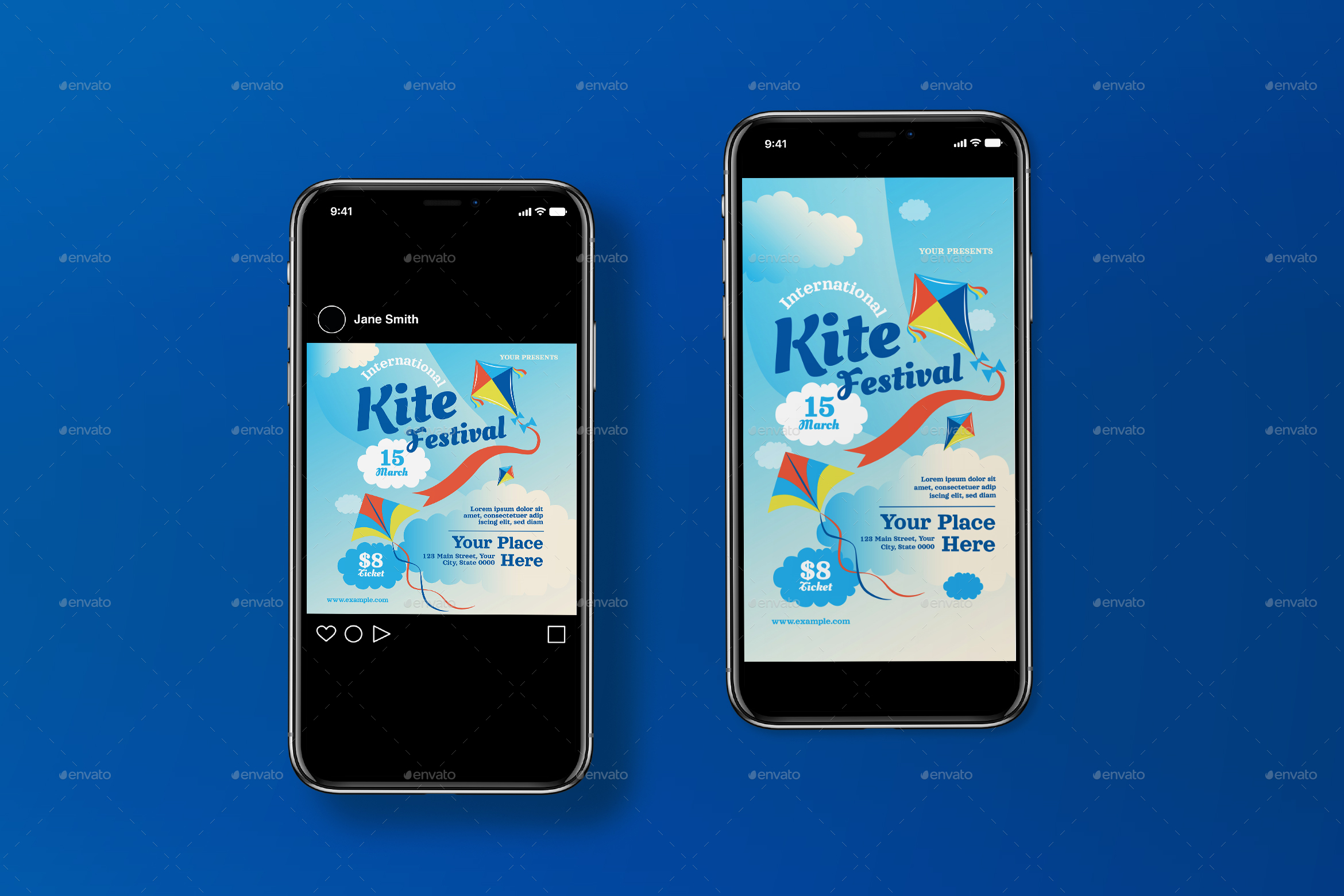 Blue Gradient International Kite Festival Flyer Set by graphicook ...