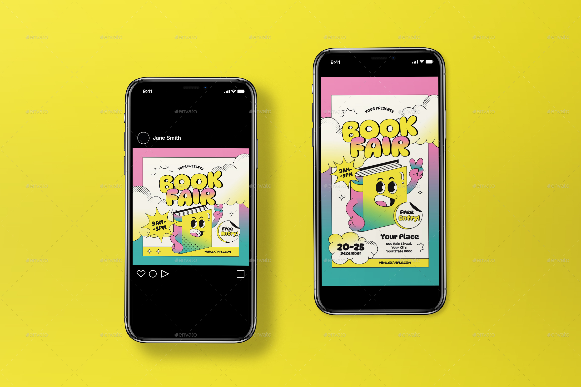 Colorful Pop Art Cartoon Gradient Book Fair Flyer Set, Print Templates