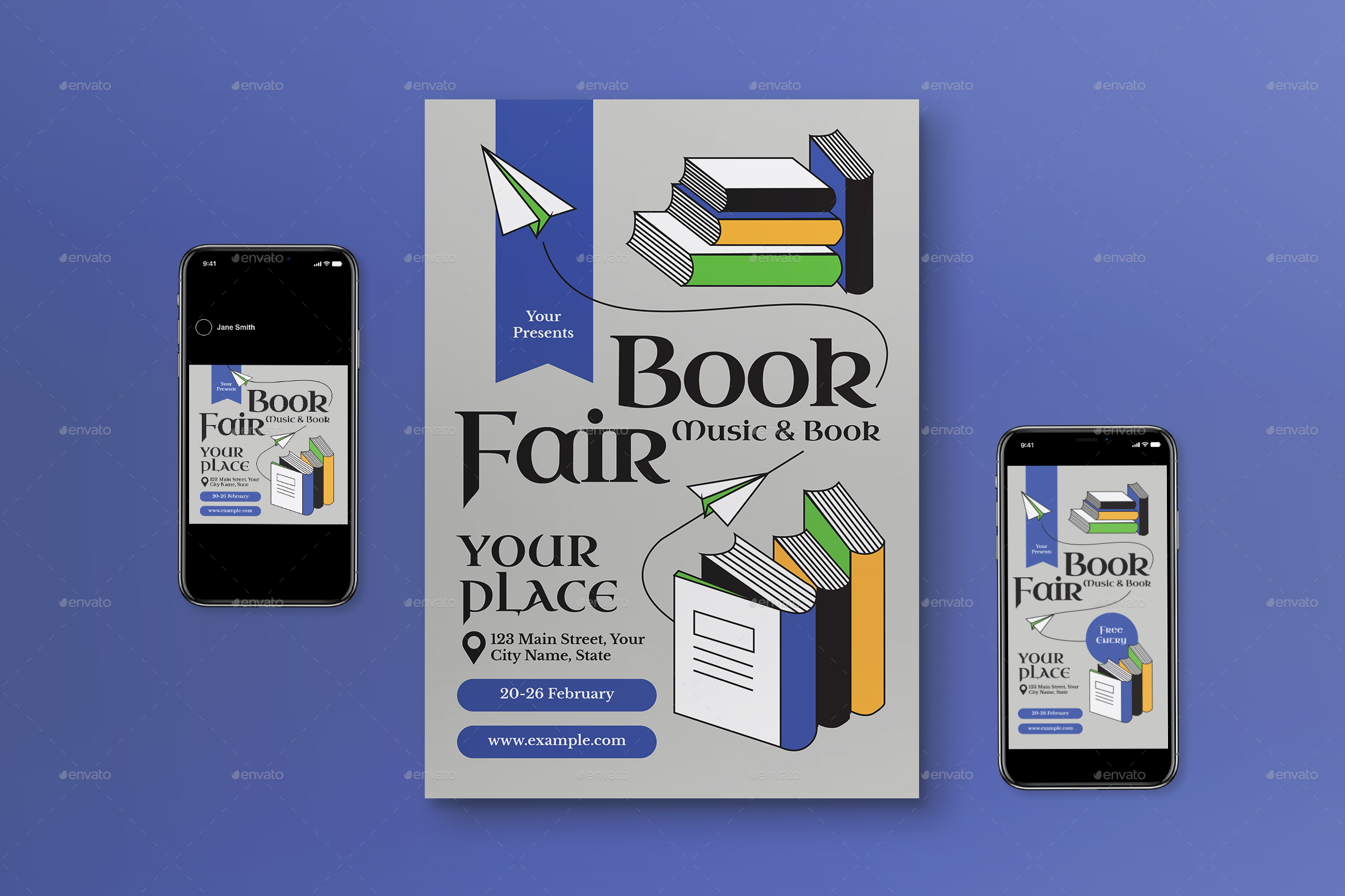 Grey Minimalist Book Fair Flyer Set, Print Templates | GraphicRiver