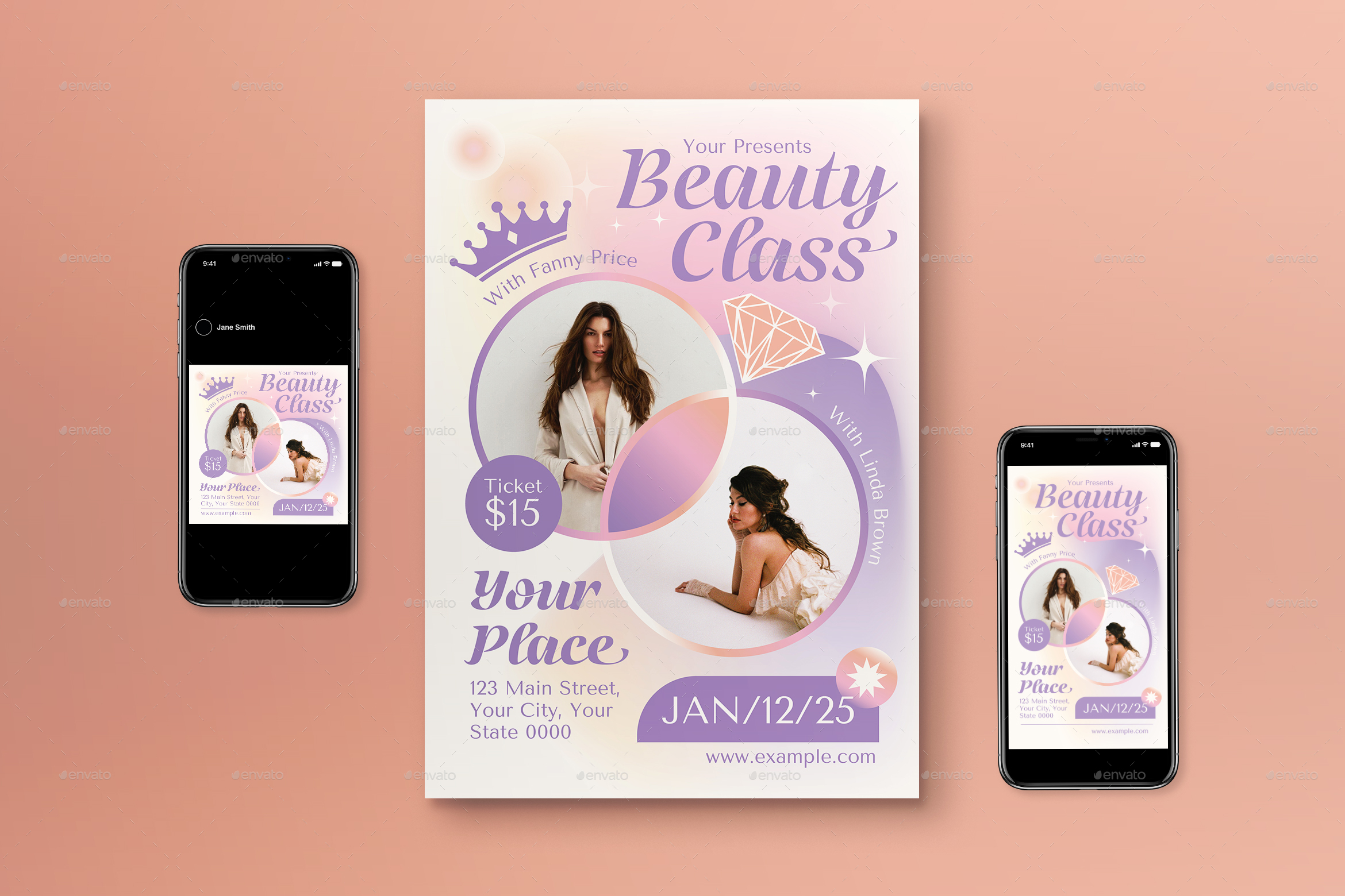 Pink Feminine Beauty Class Flyer Set, Print Templates | GraphicRiver