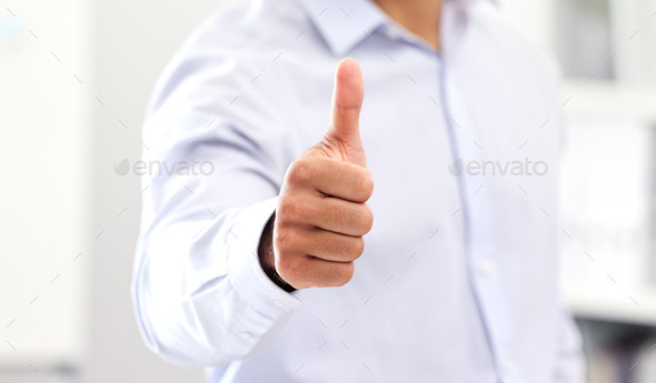 Thumbs up for approval, agreement and trust showing hand gesture, sign ...