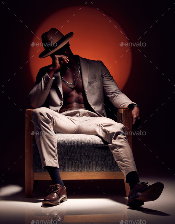 Suit, formal and fashionable model with class, style and fashion in ...