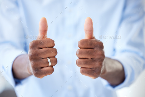 Thumbs up for success, support hand sign and showing pleased symbol ...