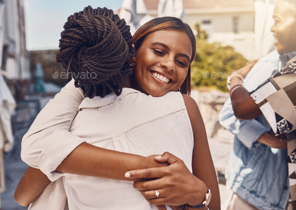 Girl friend, friends and happy hug of women with a smile hugging with ...