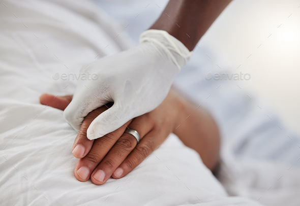Holding hands to show support, medical doctor consulting with sick ...