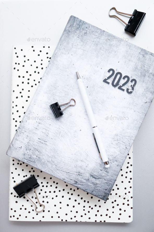 Calendar flat lay. Planning for 2023. New year. Stock Photo by NatalieZera