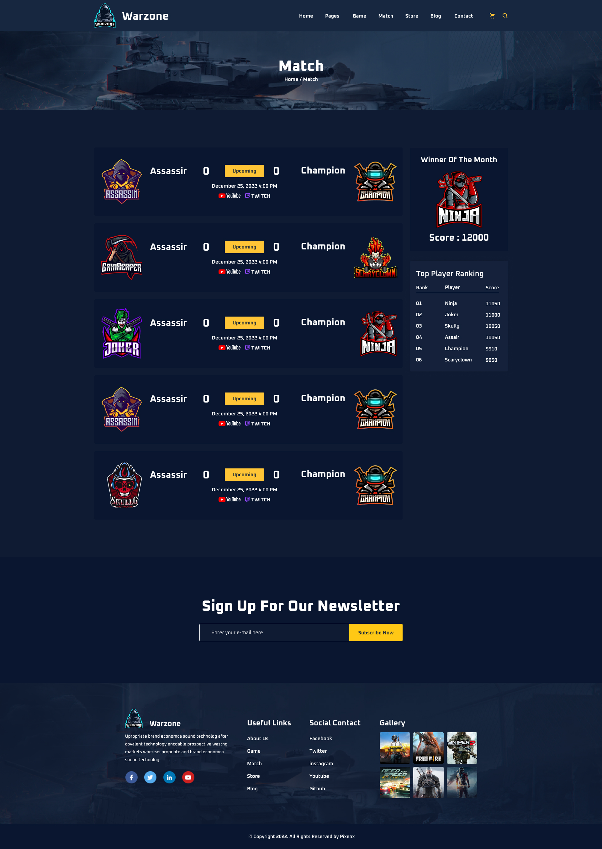 Warzone - eSports And Gaming Tournaments Figma Template by Pixenx ...