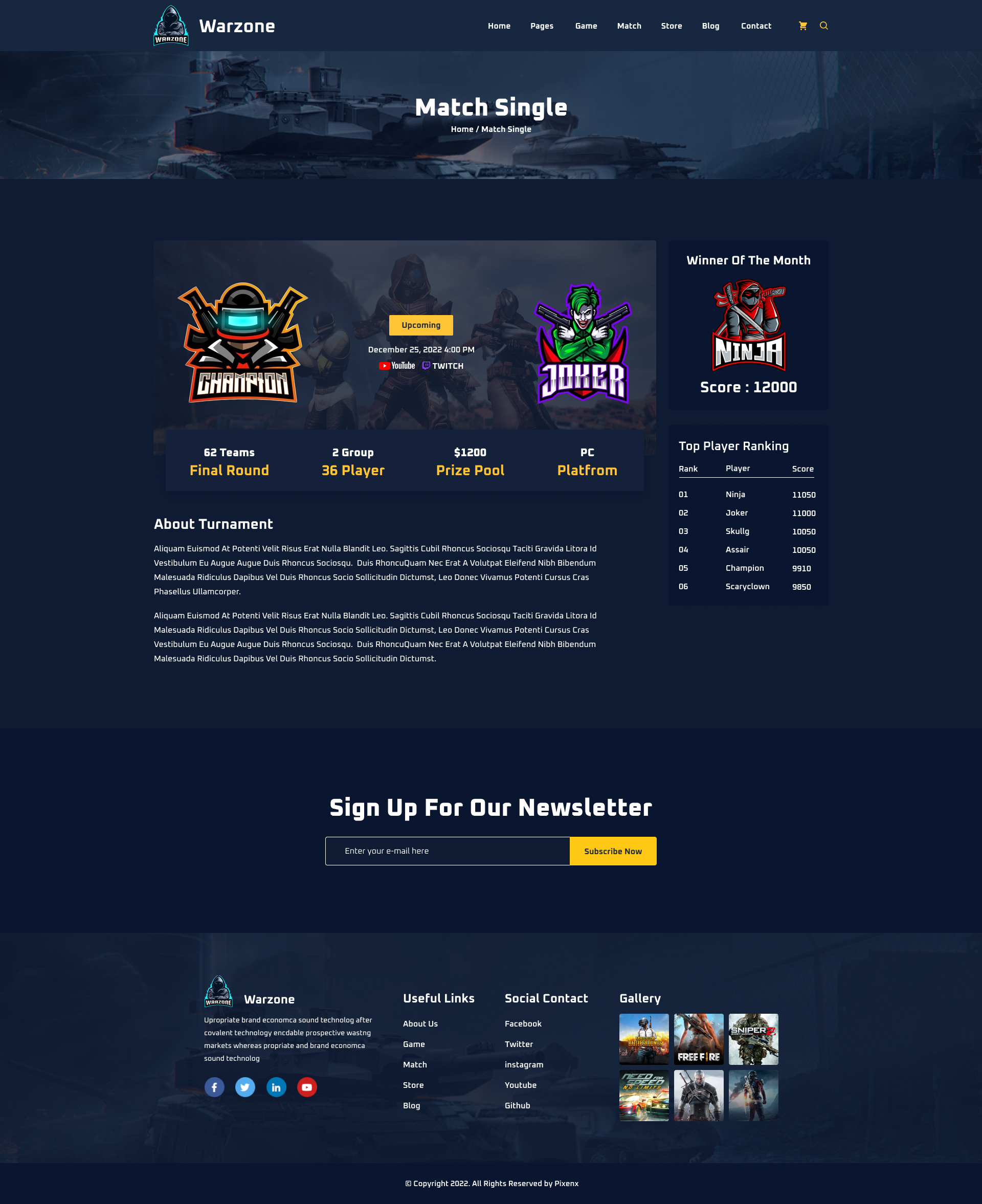 Warzone - eSports And Gaming Tournaments Figma Template by Pixenx ...